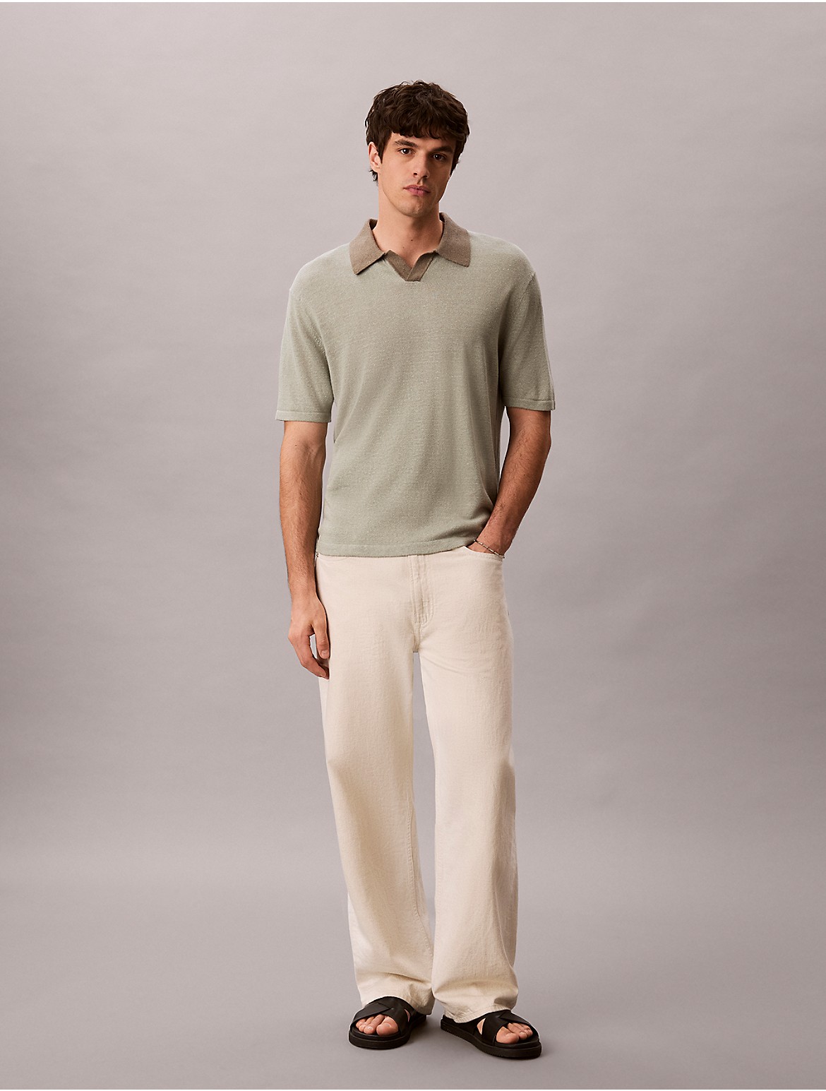 CALVIN KLEIN linen blend polo sweater